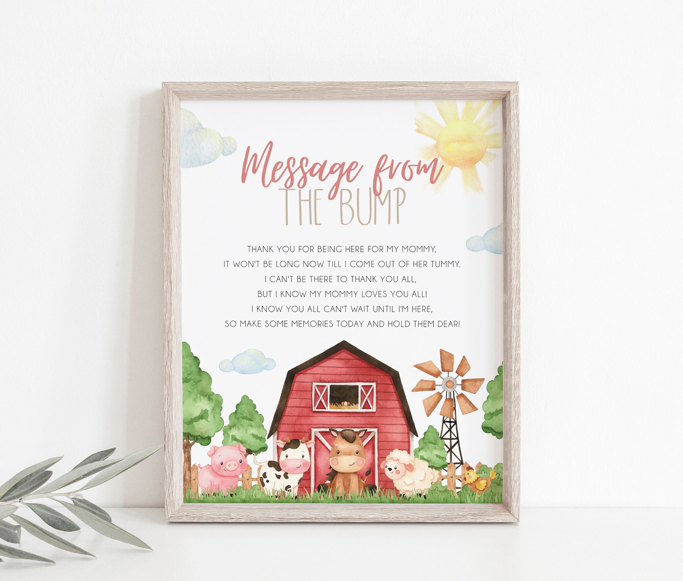 Farm Message From the Bump Baby Shower Sign, Farm Animals Editable Sign ...