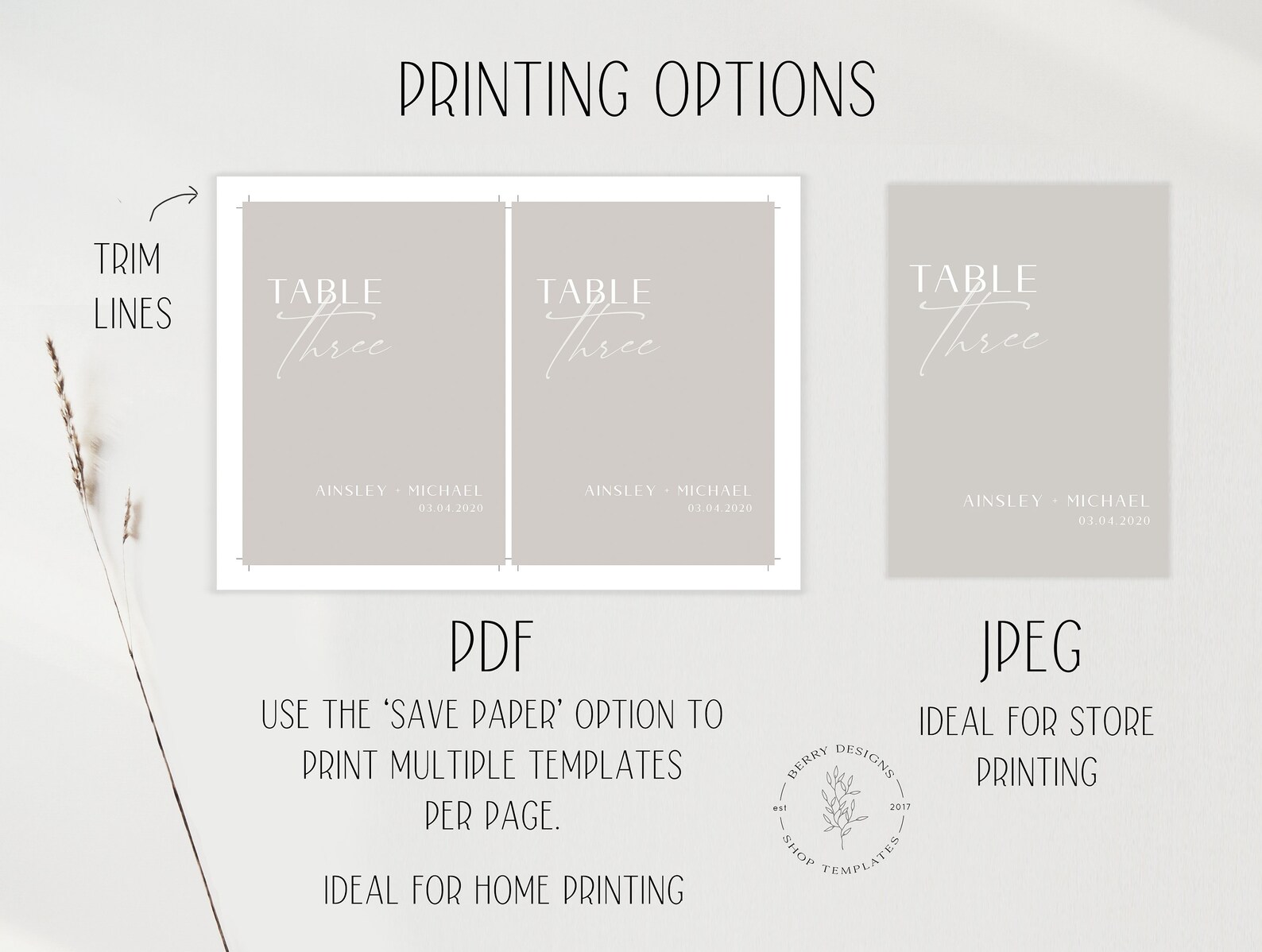 Minimalist Beige Editable Wedding Table Numbers Template - Etsy