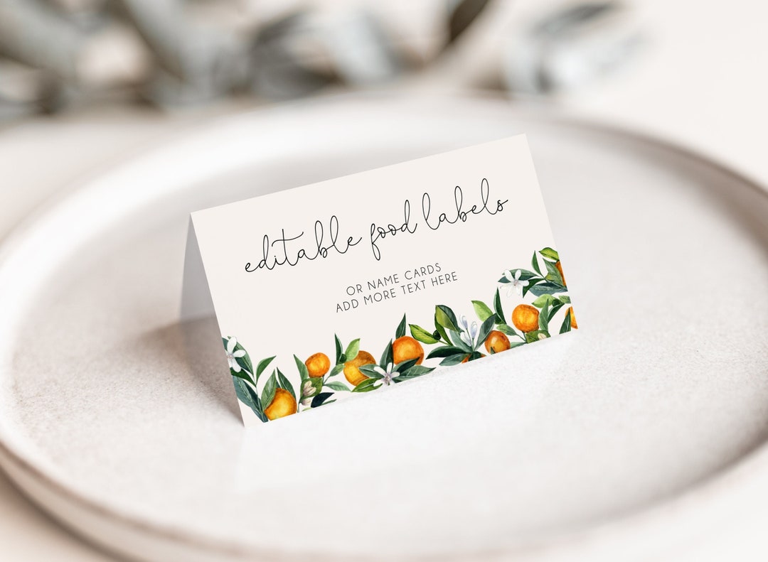 Little Cutie Food Labels Editable Template, Orange Name Cards Template ...