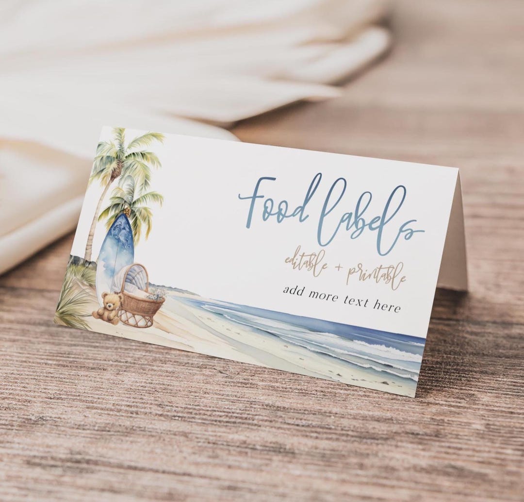 Beach Editable Food Label Place Cards, Baby on Board Food Label ...