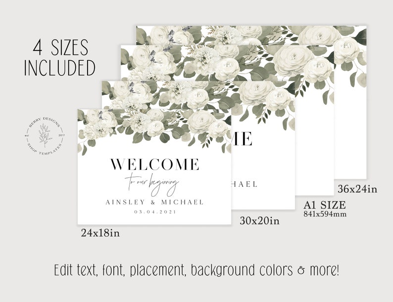 Rustic Greenery Welcome Sign Template Editable Sign Modern - Etsy