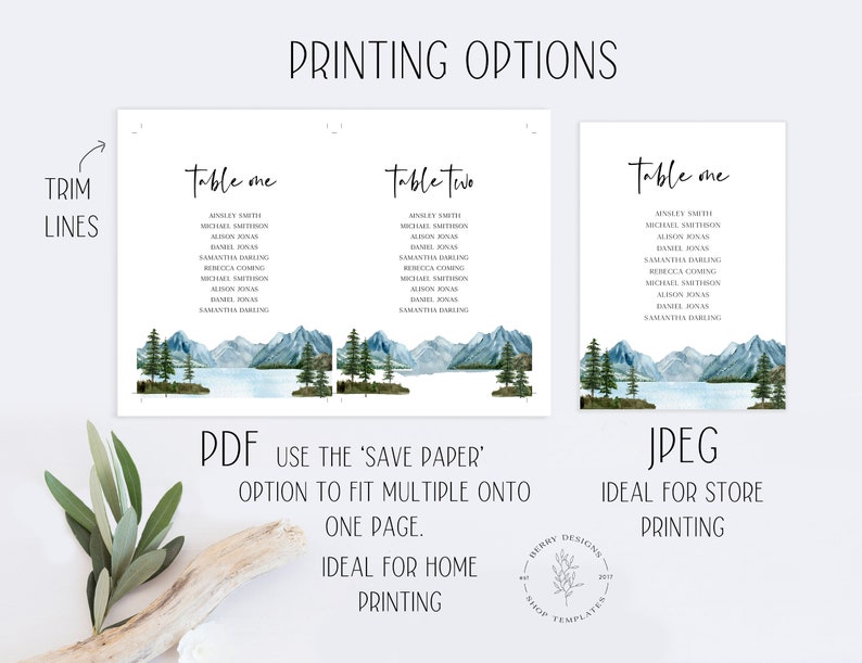 Mountain Wedding Seating Chart Template, Rustic Wedding, Lake Wedding ...
