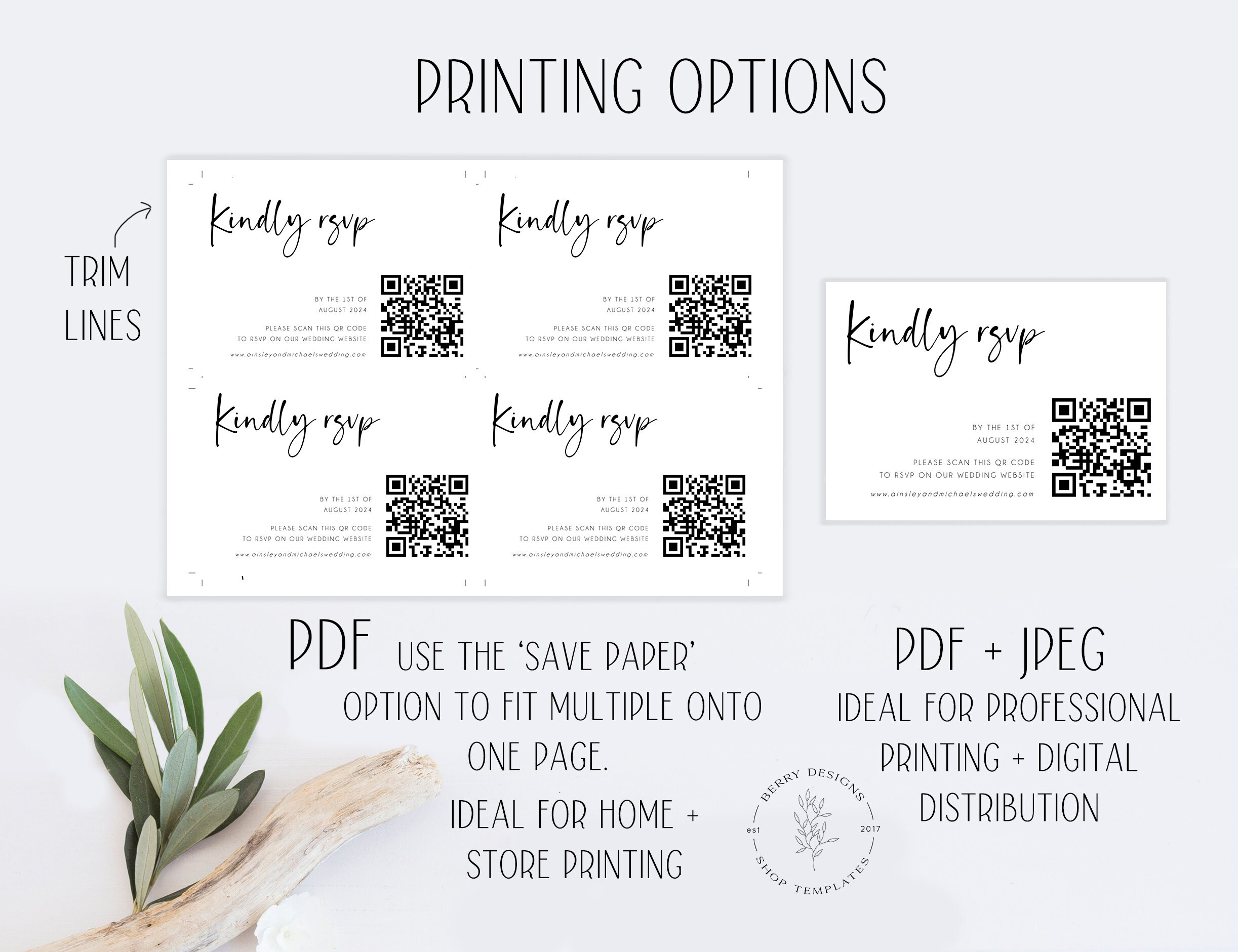 Modern QR Code Wedding RSVP Card Online Reply Card Template - Etsy