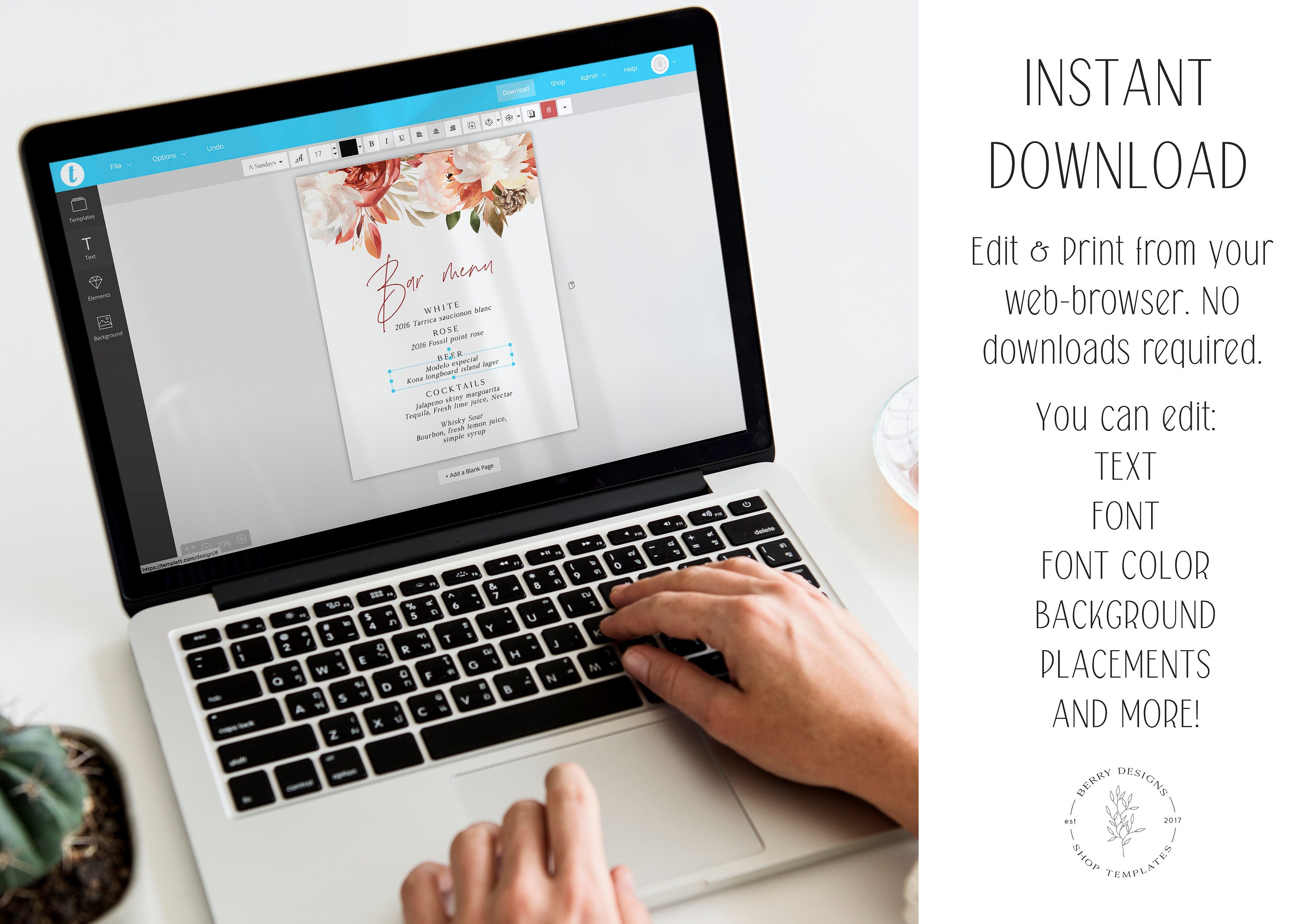 Rustic Fall Bar Menu Sign Template Bohemian Wedding Signage | Etsy