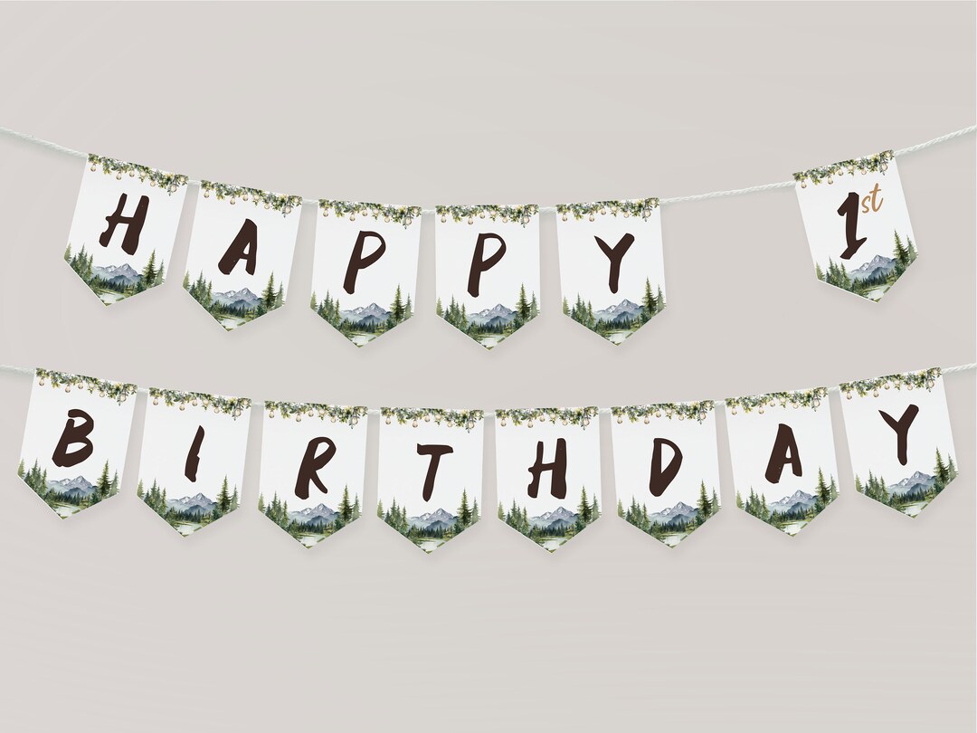 Mountain Happy Birthday Editable Banner, Adventure Birthday Party ...