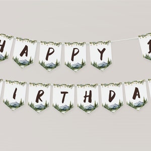 Mountain Happy Birthday Editable Banner, Adventure Birthday Party ...