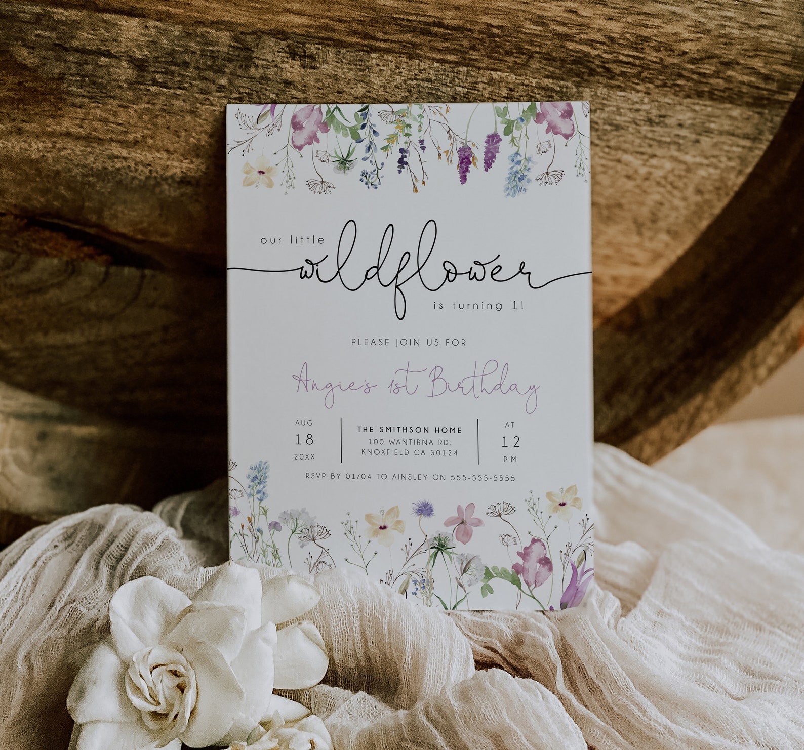 Girls First Birthday Invitation, Wildflower Birthday Invitation ...