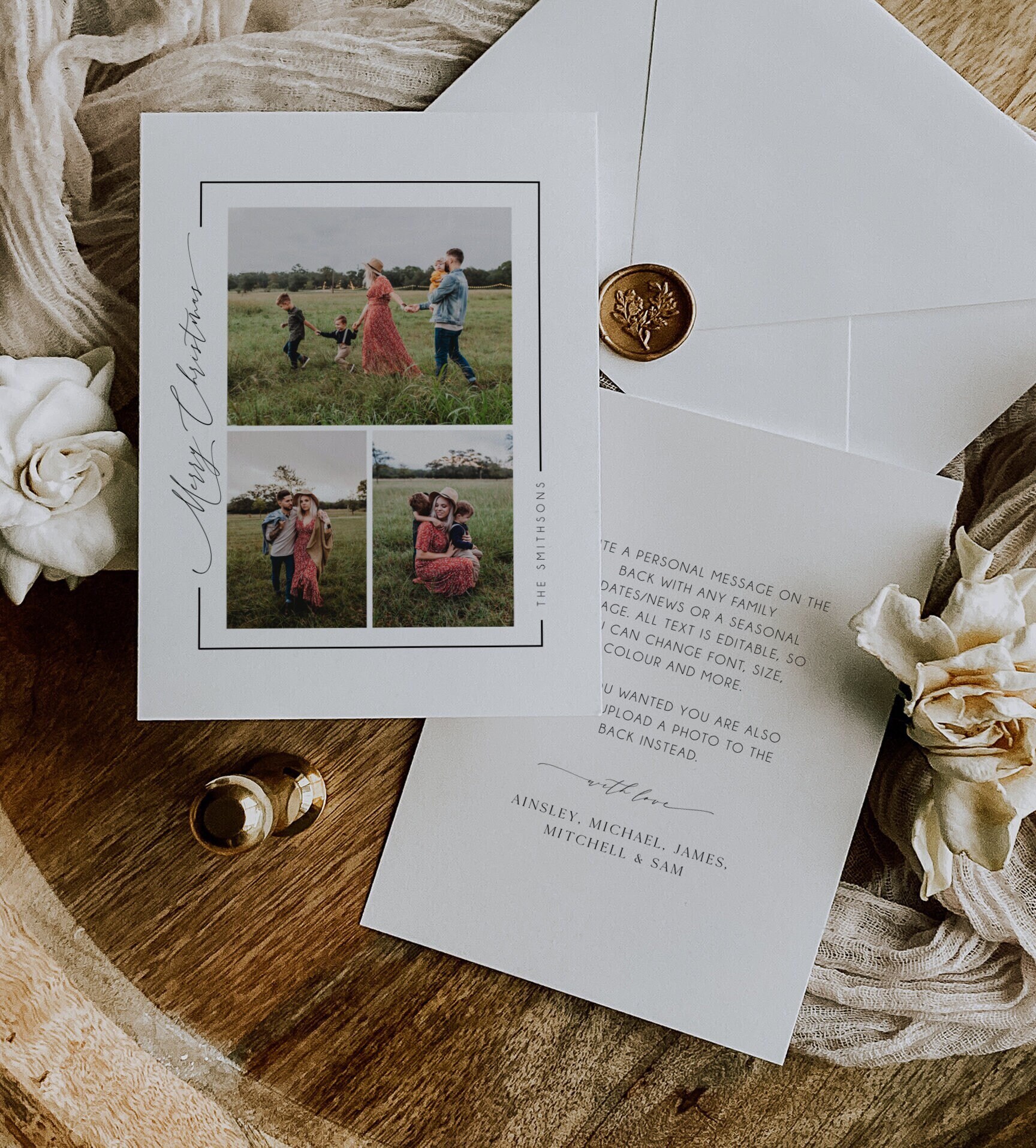 Modern Christmas Card With Photo, Minimalist Photo Holiday Card ...