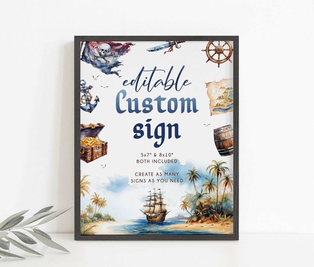 Pirate Birthday Editable Sign Template, Pirate Party Custom Sign ...