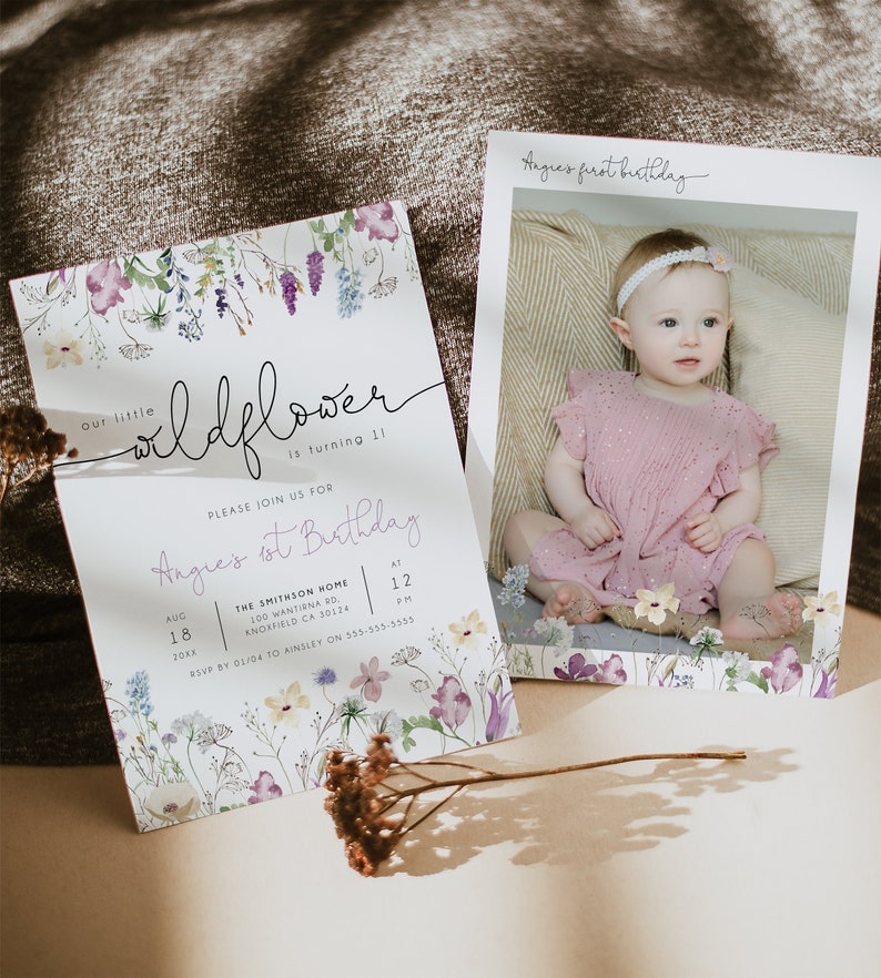 Girls First Birthday Invitation, Wildflower Birthday Invitation ...