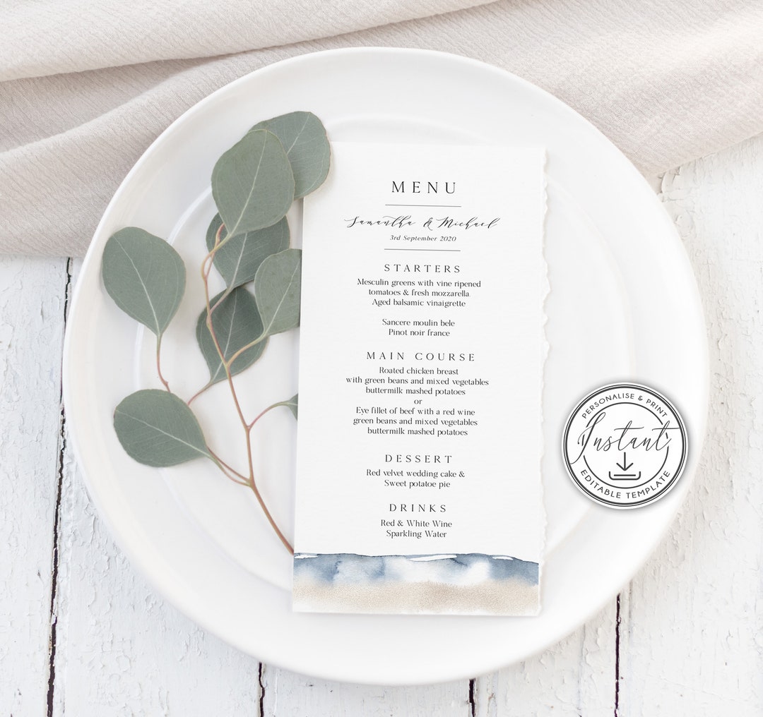 Beach Menu Editable Template, Modern Wedding Menu, Destination Wedding ...