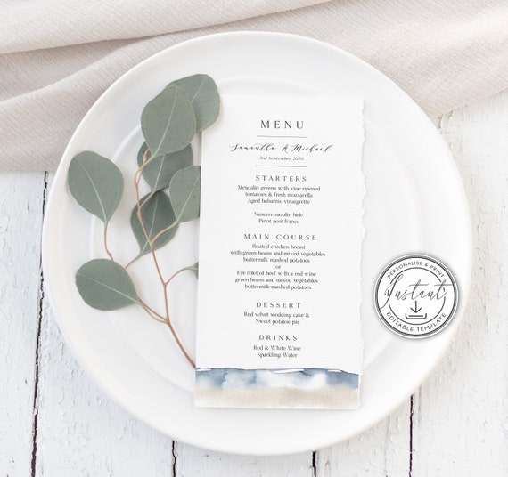 Beach Menu Editable Template Modern Wedding Menu Destination - Etsy