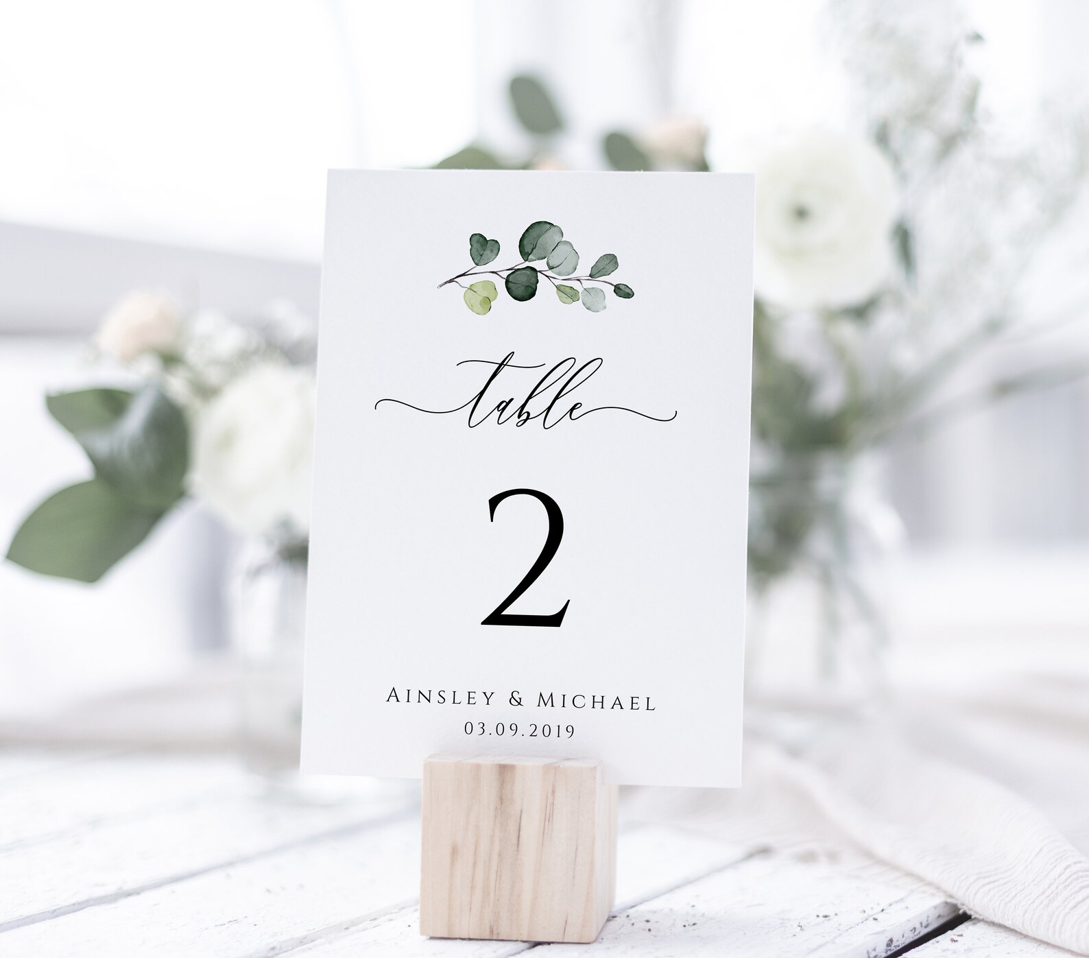 Eucalyptus Wedding Editable Table Numbers Template, Watercolor Greenery ...