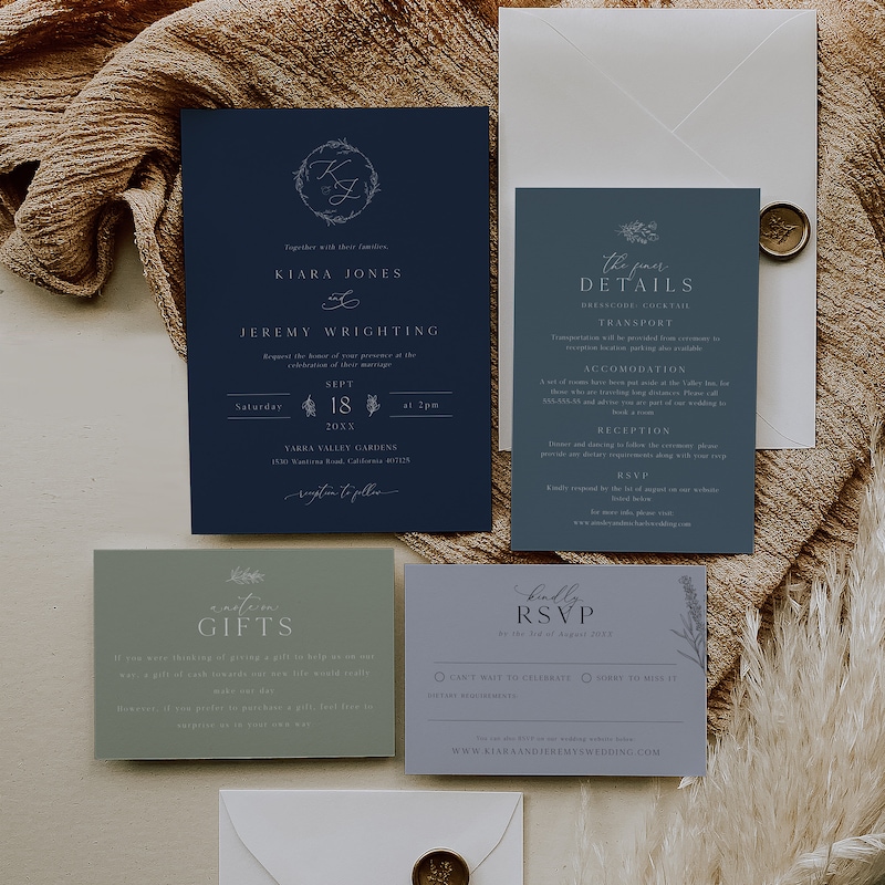 Navy Wedding Invites - Etsy