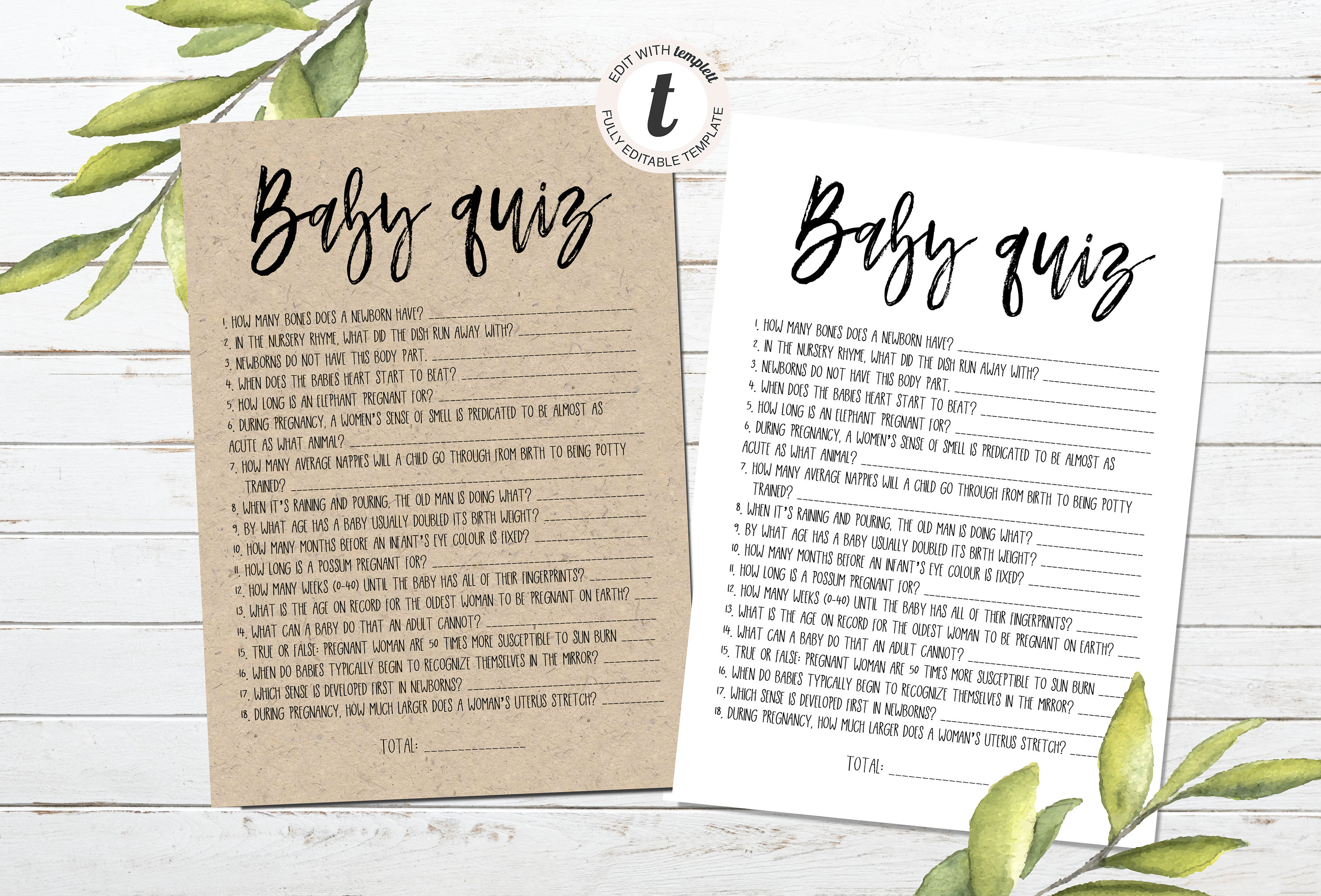 Baby & Pregnancy Quiz Editable Template Shower Game Kraft | Etsy