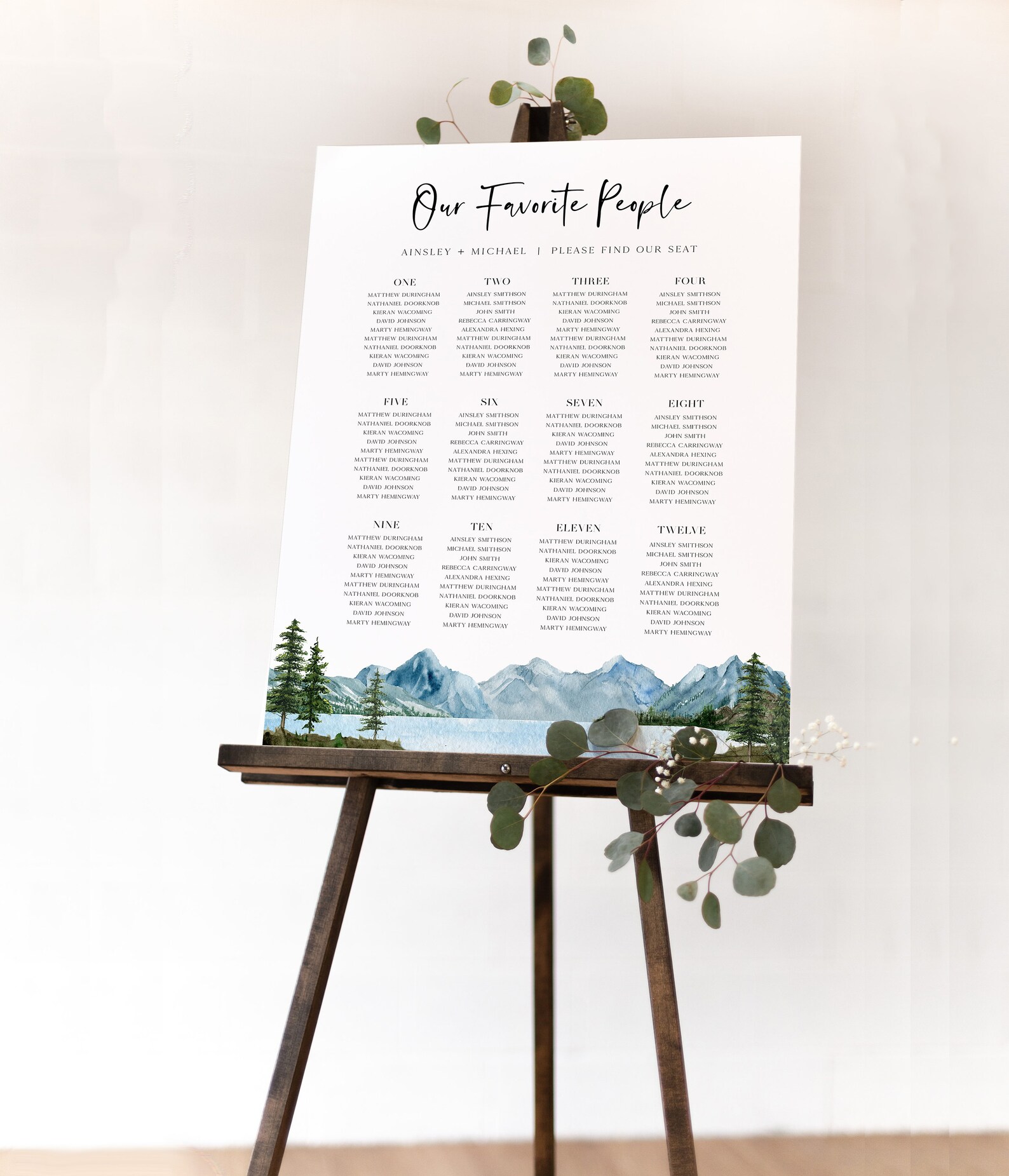 Mountain Seating Chart, Editable Seating Chart, Lake Wedding, DIY Table ...