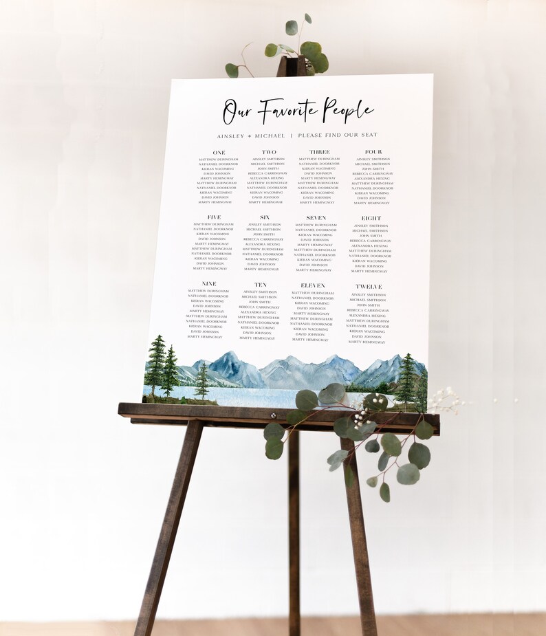 Mountain Seating Chart, Editable Seating Chart, Lake Wedding, DIY Table ...
