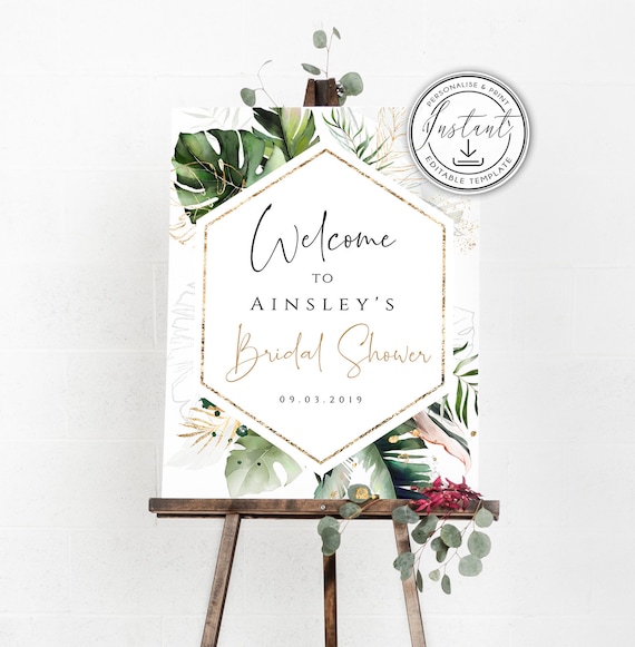 Tropical Welcome Sign Template Greenery Bridal Shower Sign - Etsy Australia
