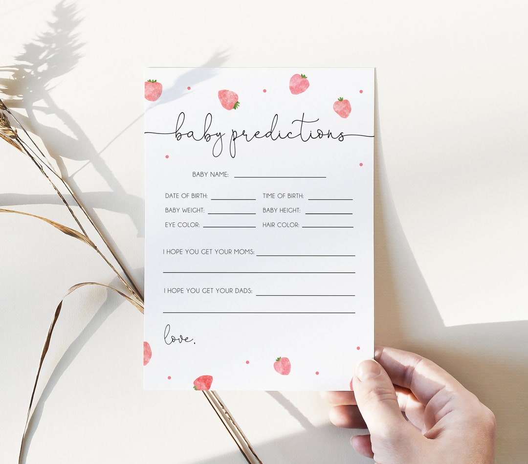 Strawberry Baby Predictions Card Templates, Berry Sweet Baby Shower ...