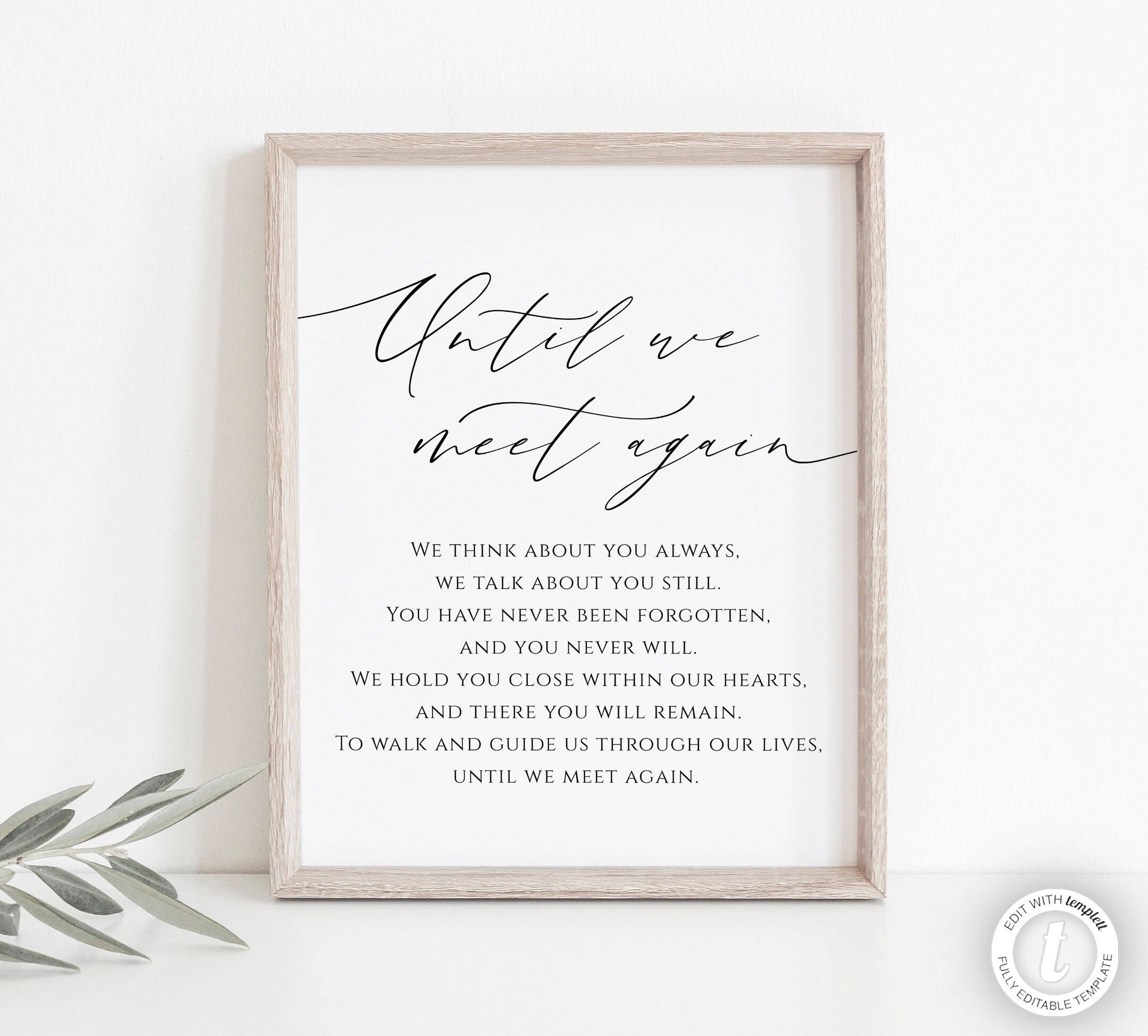 Until We Meet Again Wedding Sign Template, in Loving Memory, Instant ...