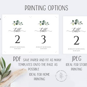 Eucalyptus Wedding Editable Table Numbers Template, Watercolor Greenery ...