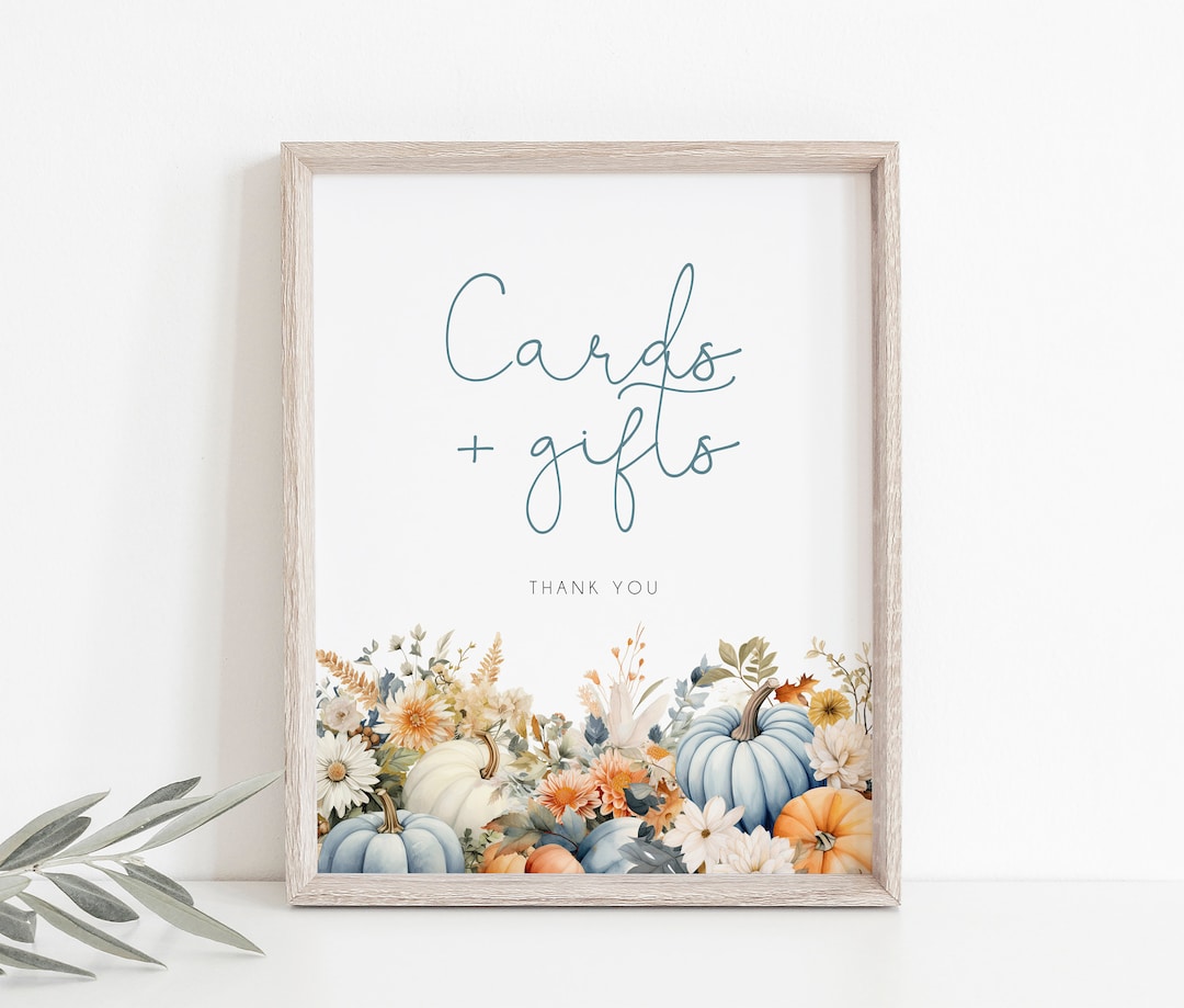 Blue Fall Cards & Gifts Sign Template, Blue Fall Florals Baby Shower ...