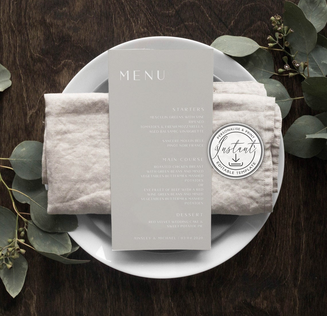 Minimalist Beige Menu Editable Template Modern Wedding Menu - Etsy