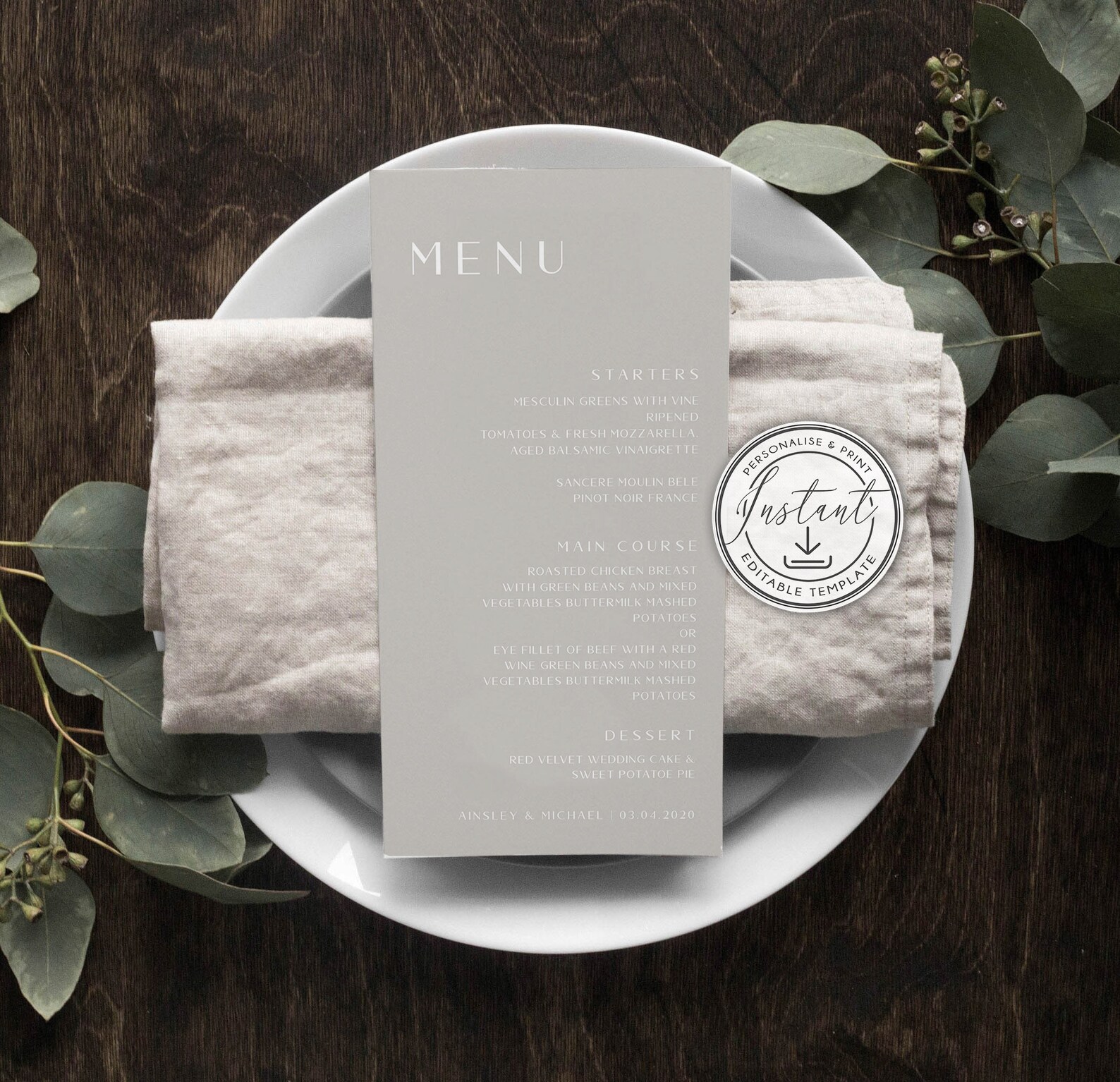 Minimalist Beige Menu Editable Template Modern Wedding Menu - Etsy