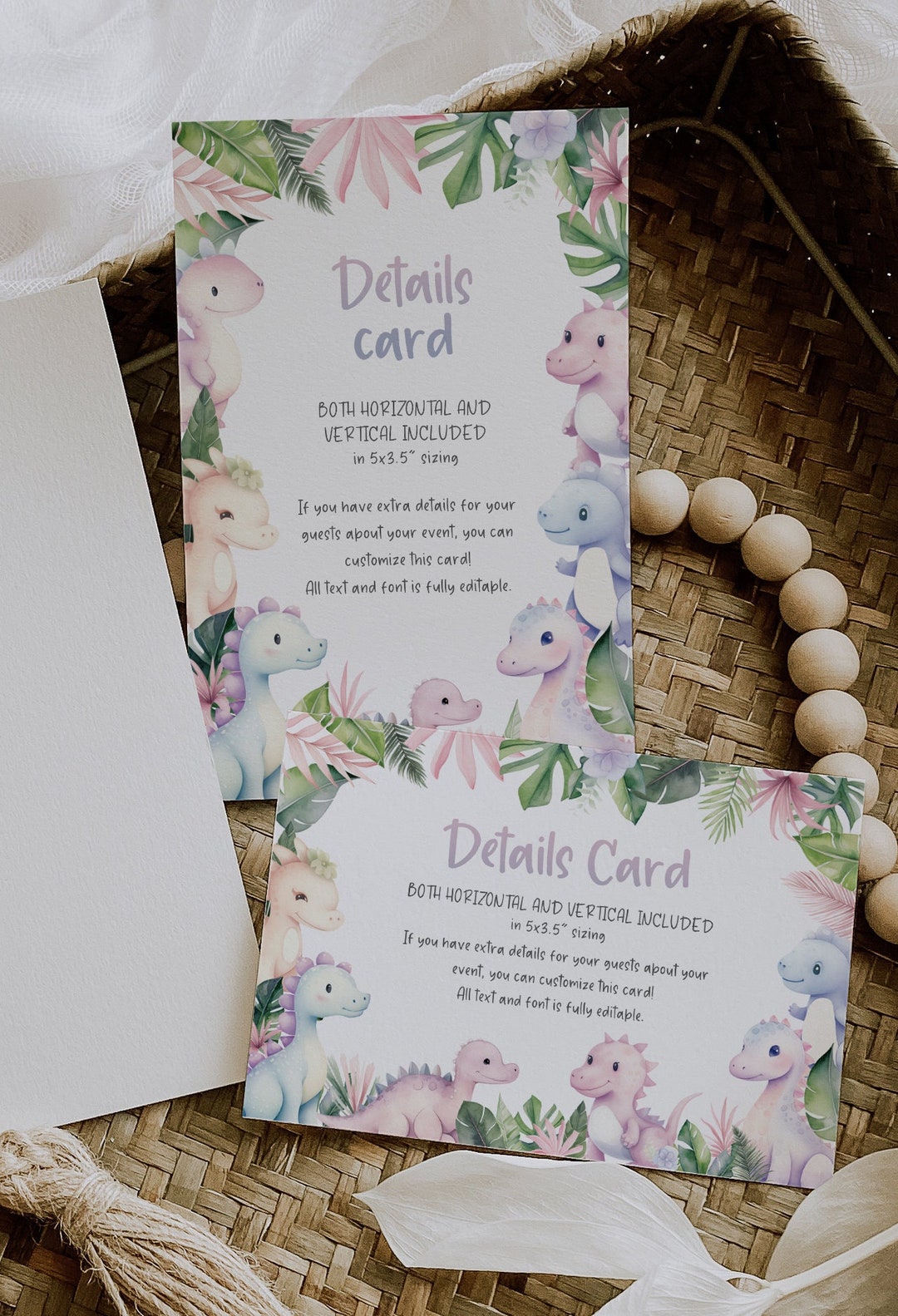 Pink Dinosaur Editable Details Card, Girl Dinosaur Birthday Invite Card ...