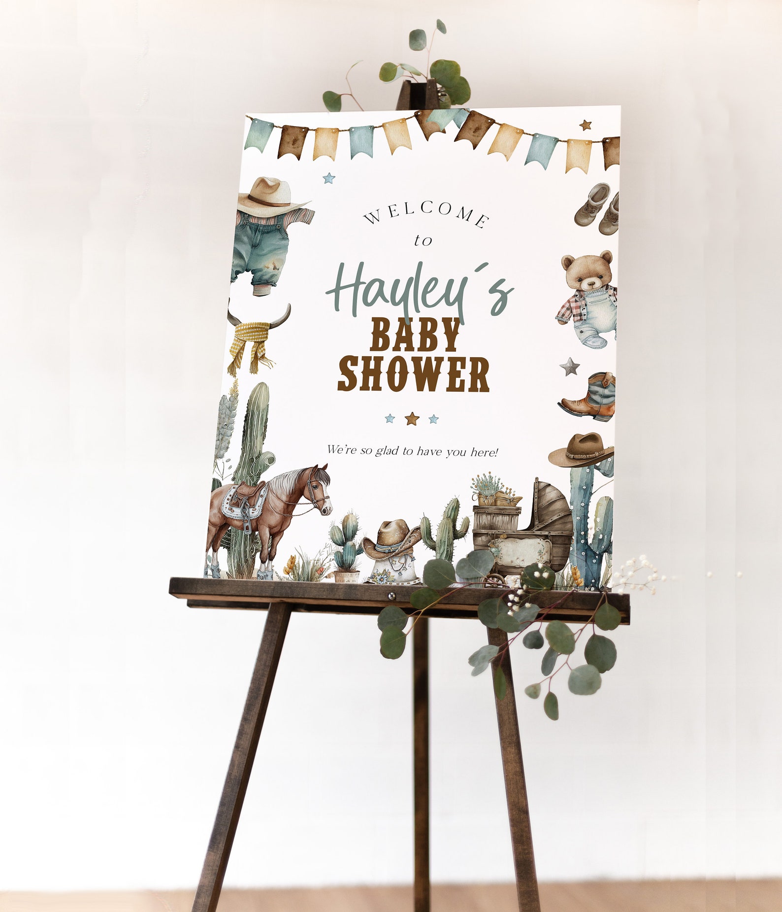 Western Welcome Baby Shower Sign Template, Cowboy Welcome Signage ...