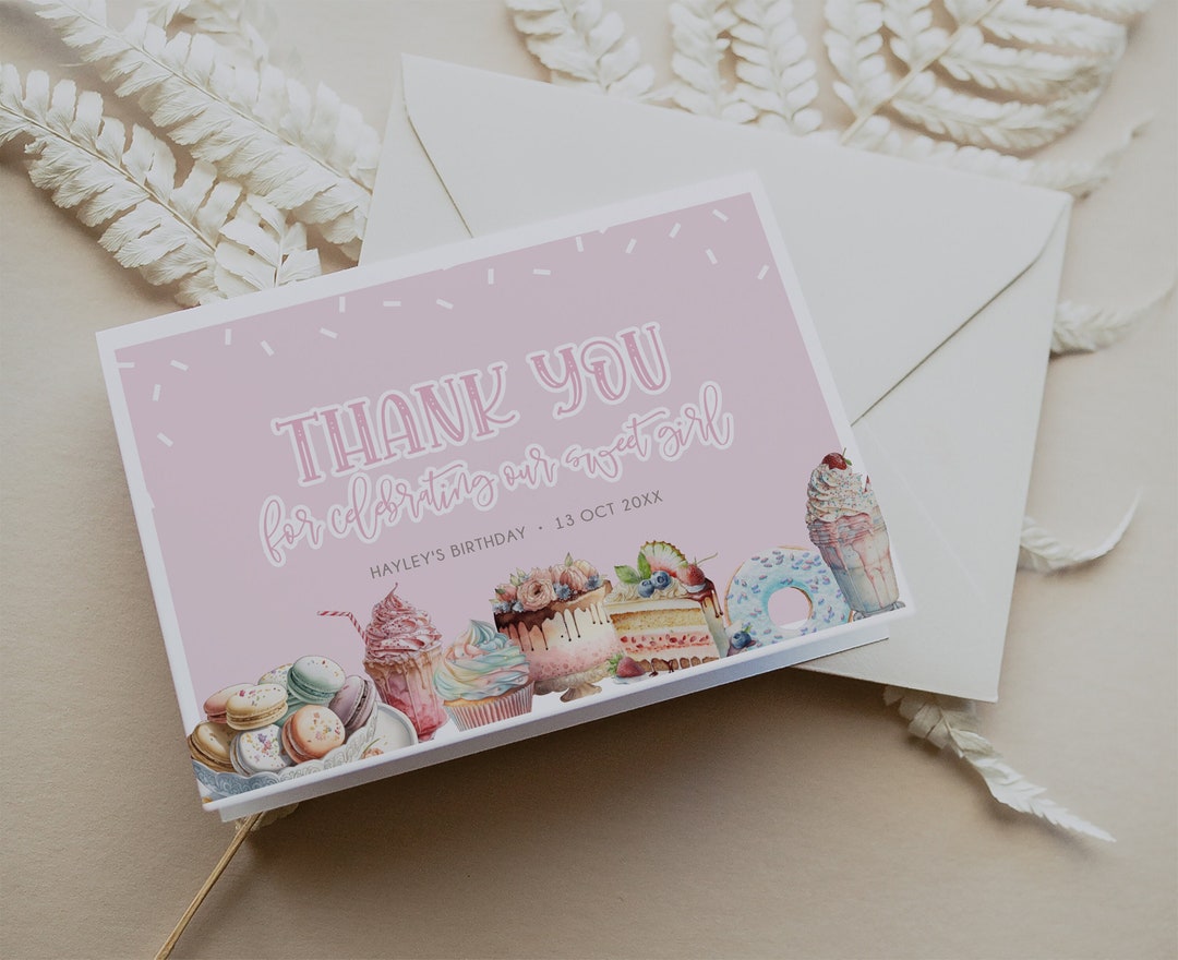 Sweet Thank You Card Template, Two Sweet Birthday Thank You Card, Sweet ...