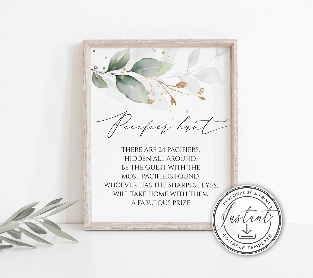 Pacifier Hunt Sign Template, Instant Download, Baby Shower Sign, Gender ...