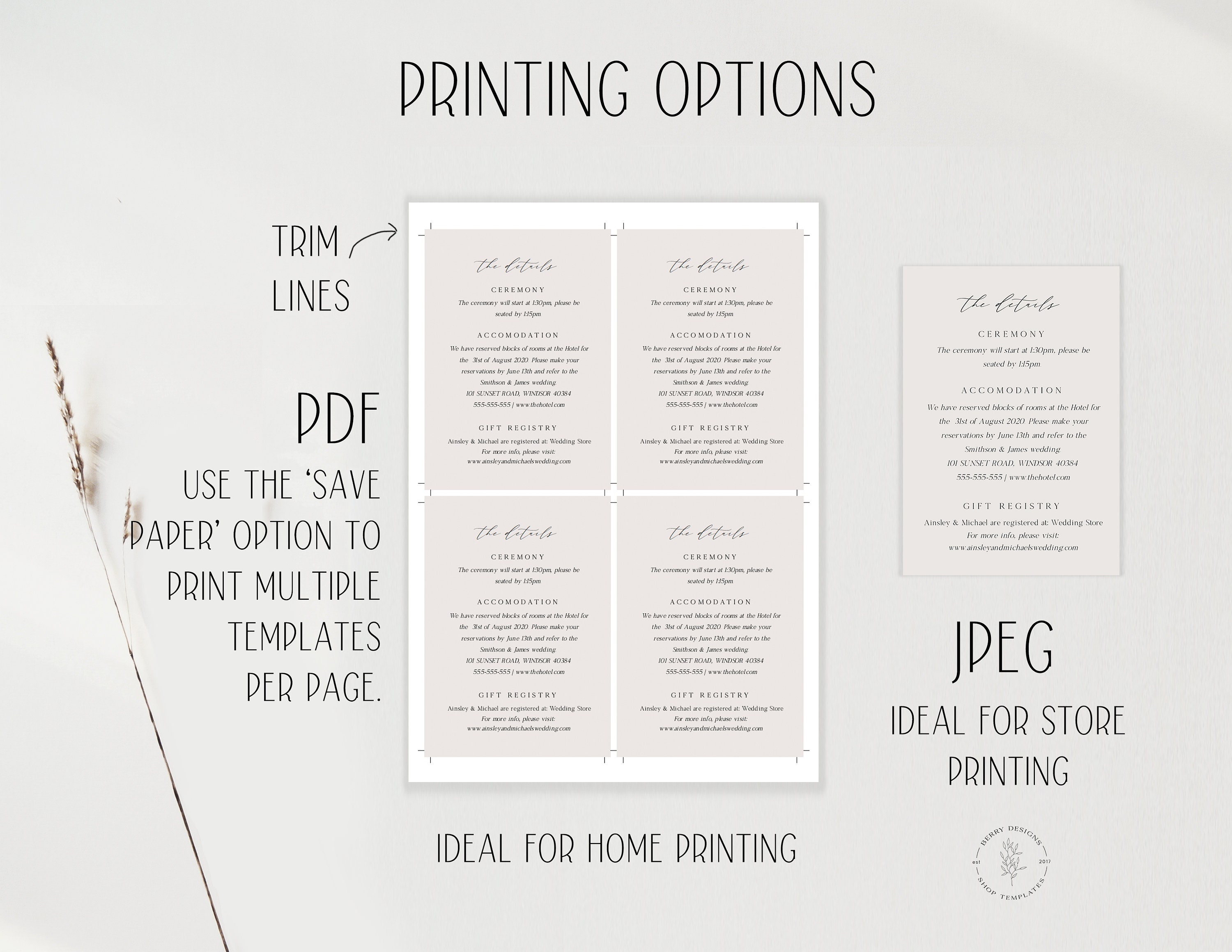 Minimalist Details Card Insert Wedding Invitation Beige | Etsy