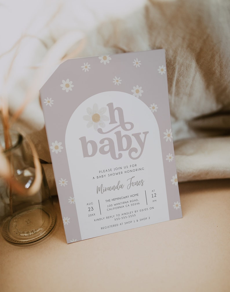 Daisy Baby Shower Invitation Template, Oh Baby Daisy Flower Editable ...
