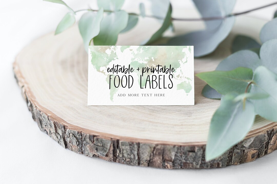 Travel Themed Food Label Printable Place Card, Adventure Awaits Baby ...