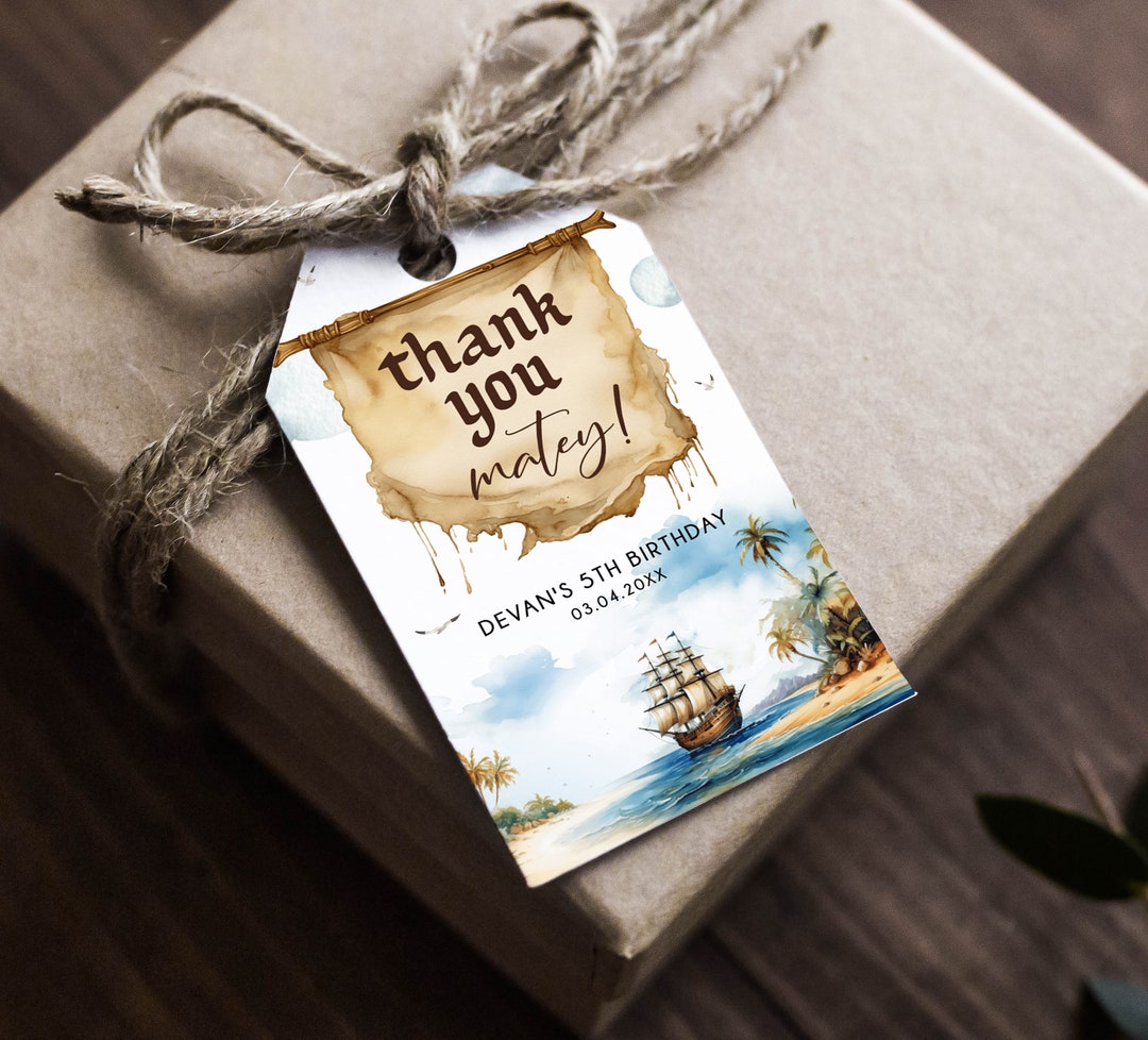 Pirate Thank You Gift Tag Template, Pirate Party Favors, Printable ...