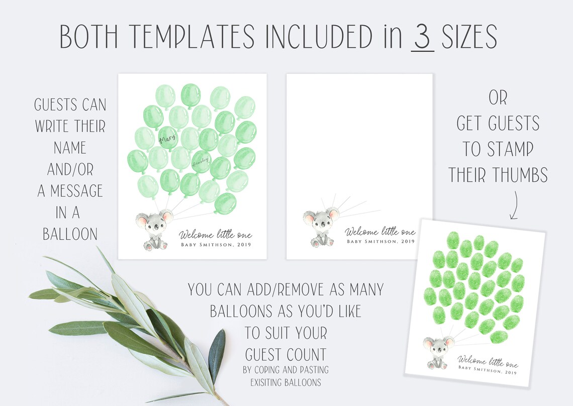Koala Balloon Guest Book Poster, Signature Guestbook Alternative, Green ...