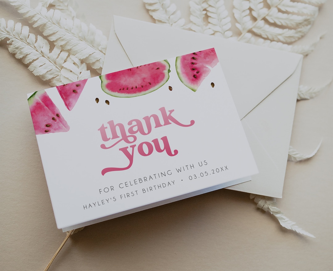 Watermelon Thank You Card, Watermelon Themed Birthday, Printable Thank ...