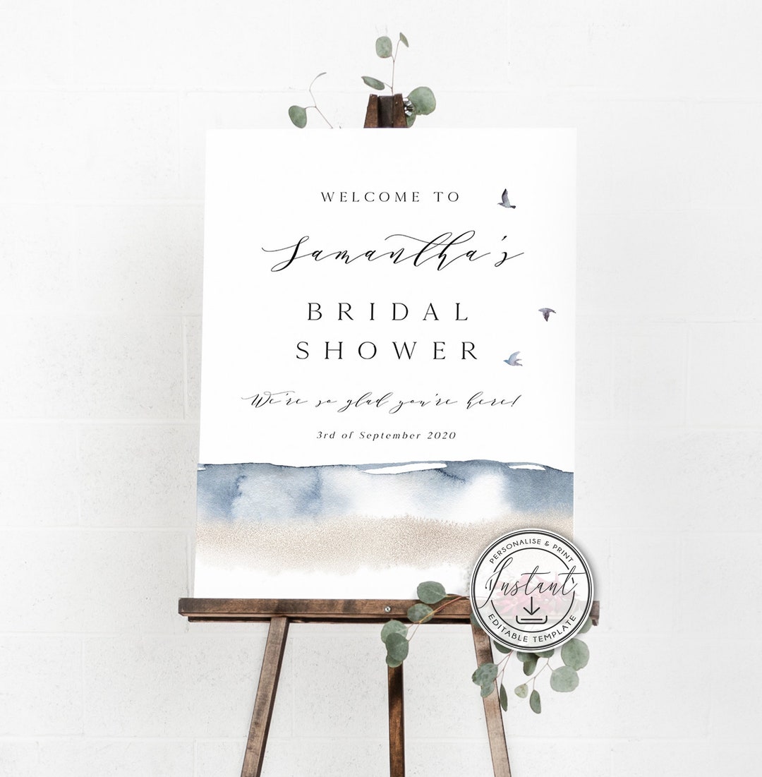 Beach Welcome Sign Editable Sign, Bridal Shower Sign, Baby Shower Sign ...