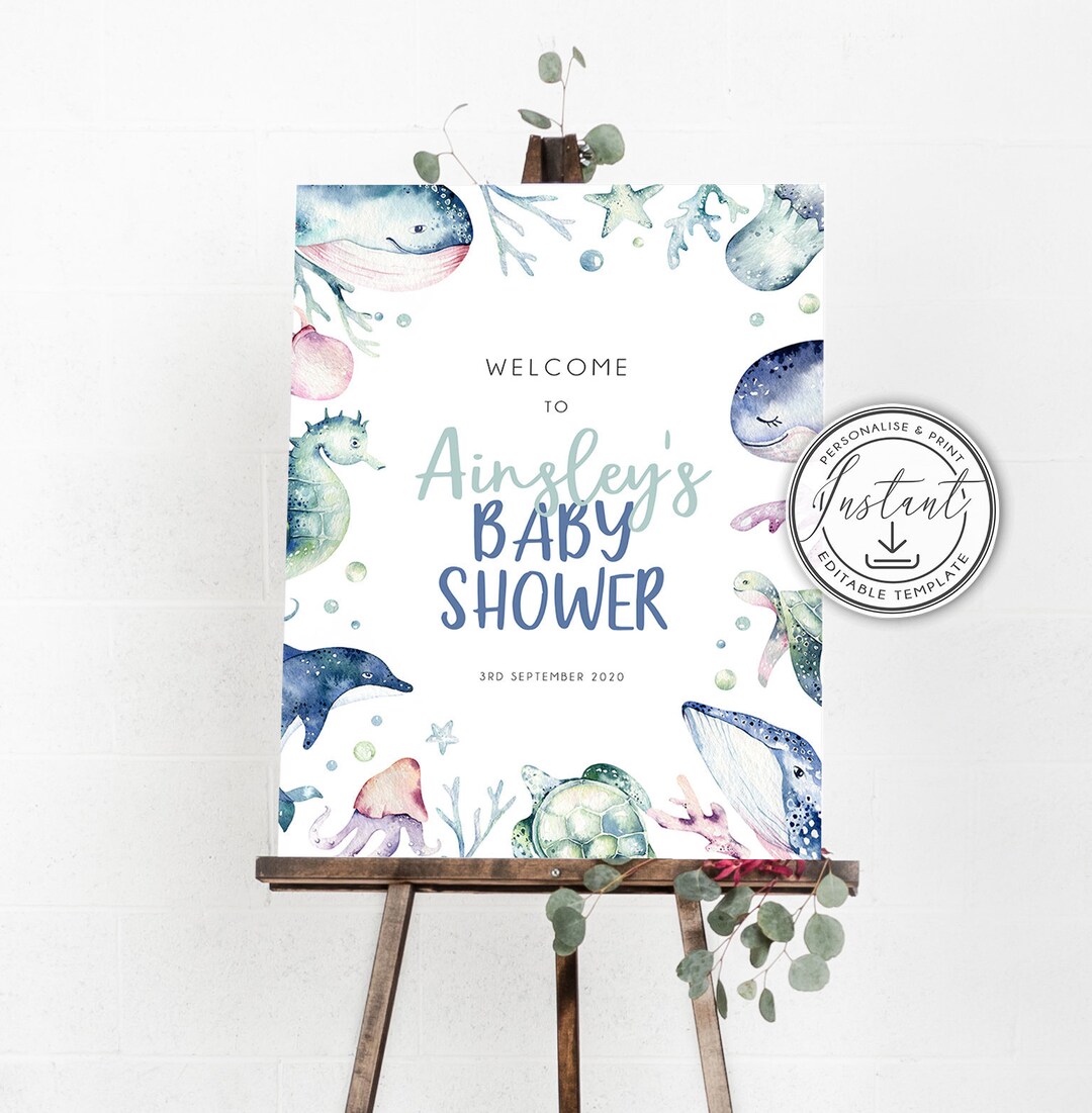 Ocean & Sea Welcome Sign Editable Template, Ocean Baby Shower Welcome ...