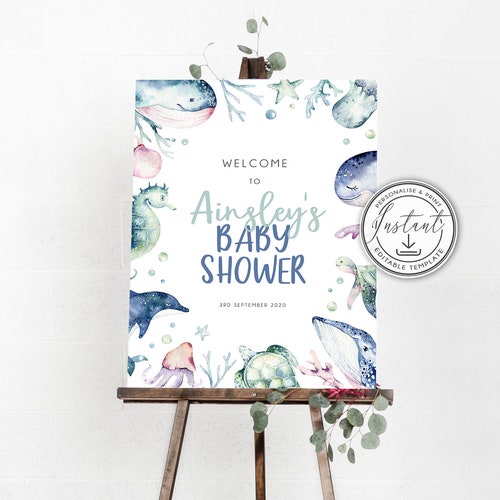 EDITABLE Baby Shower Welcome Sign Ocean Sea Turtle Baby - Etsy