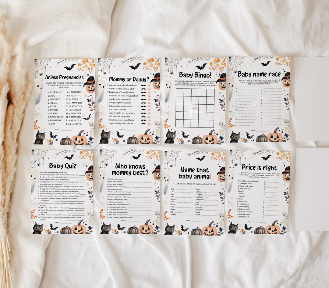 8 Halloween Baby Shower Game Templates, Spooky Baby Shower Games ...