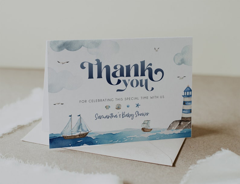 Nautical Thank You Card Template, Ahoy It's a Boy Thank You Card ...
