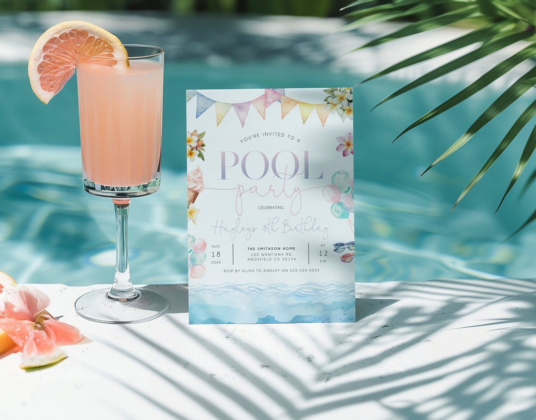 Editable Pool Party Birthday Invitation, Pool Birthday Invite, Girls ...