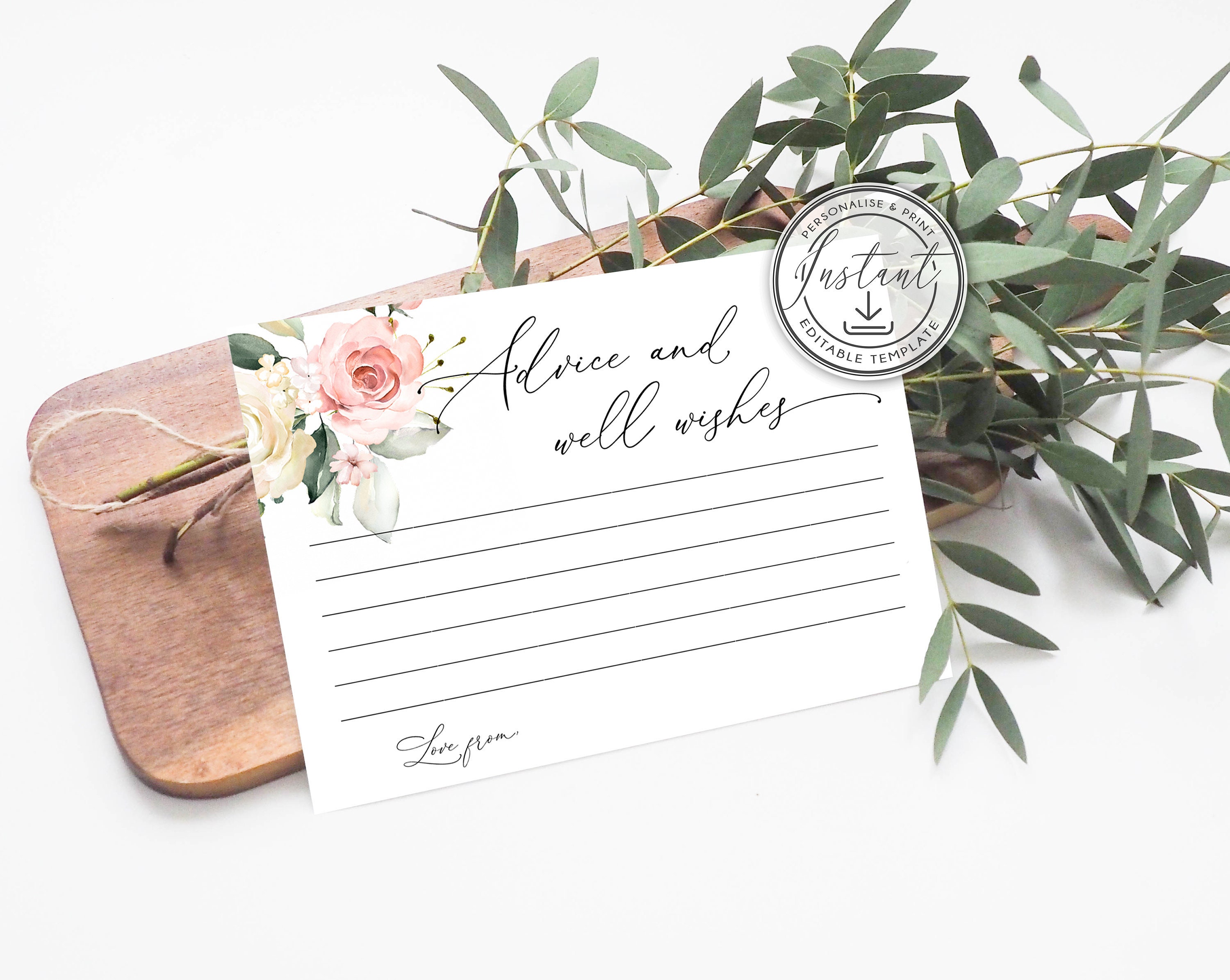 Blush Advice & Well Wishes Card Template Instant Download | Etsy