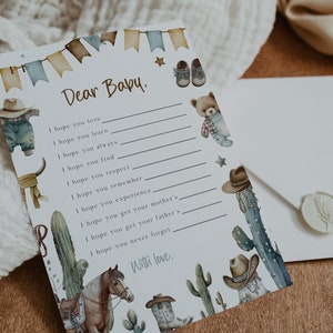 Cowboy Dear Baby Editable Template, Western Wishes for Baby Card, Rodeo ...