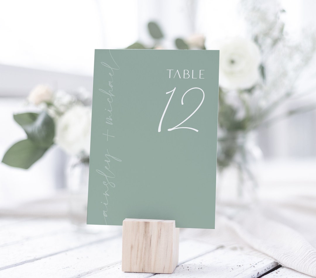 Minimalistic Green Wedding Editable Table Numbers Template, Modern ...