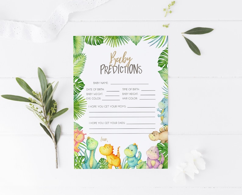 Dinosaur Baby Predictions Card Template, Dinosaur Baby Shower Game ...