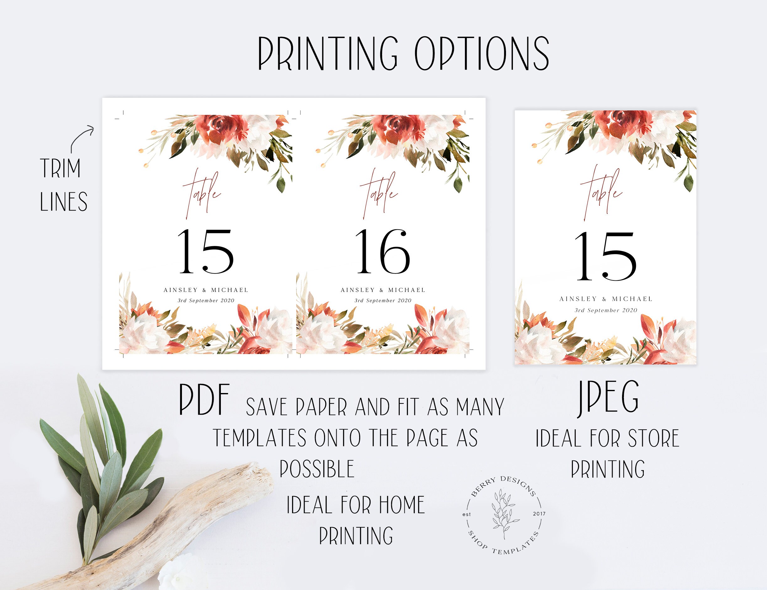Rustic Fall Table Numbers Sign Template Autumn Wedding Table | Etsy