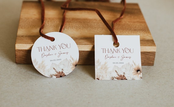 Round Boho Floral Wedding Favor Tag Template Bohemian Wedding | Etsy